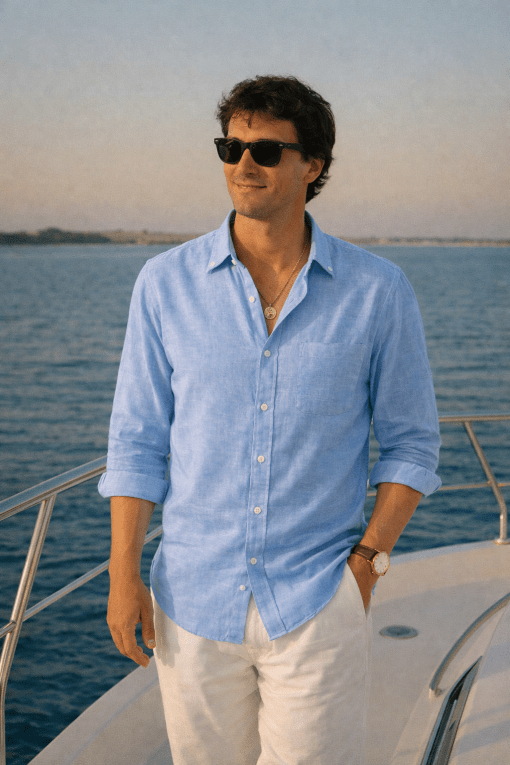 Sky Blue Premium Linen Shirt – M-Linen