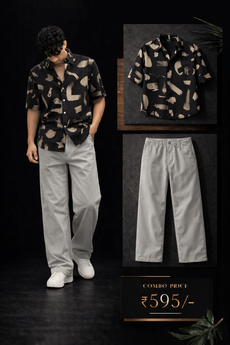 Men’s Premium Printed Black Shirt with Light Grey Trouser Combo Set ...